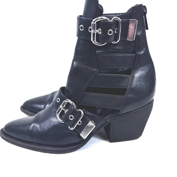 Forever 21 | Shoes | Cowboy Boots W Cut Outs Buckles Straps Black ...